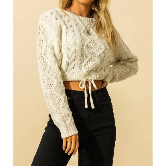 HYFVE | Sweaters | New Hyfve Double Zero Cable Knit Drawstring Hem Crop ...